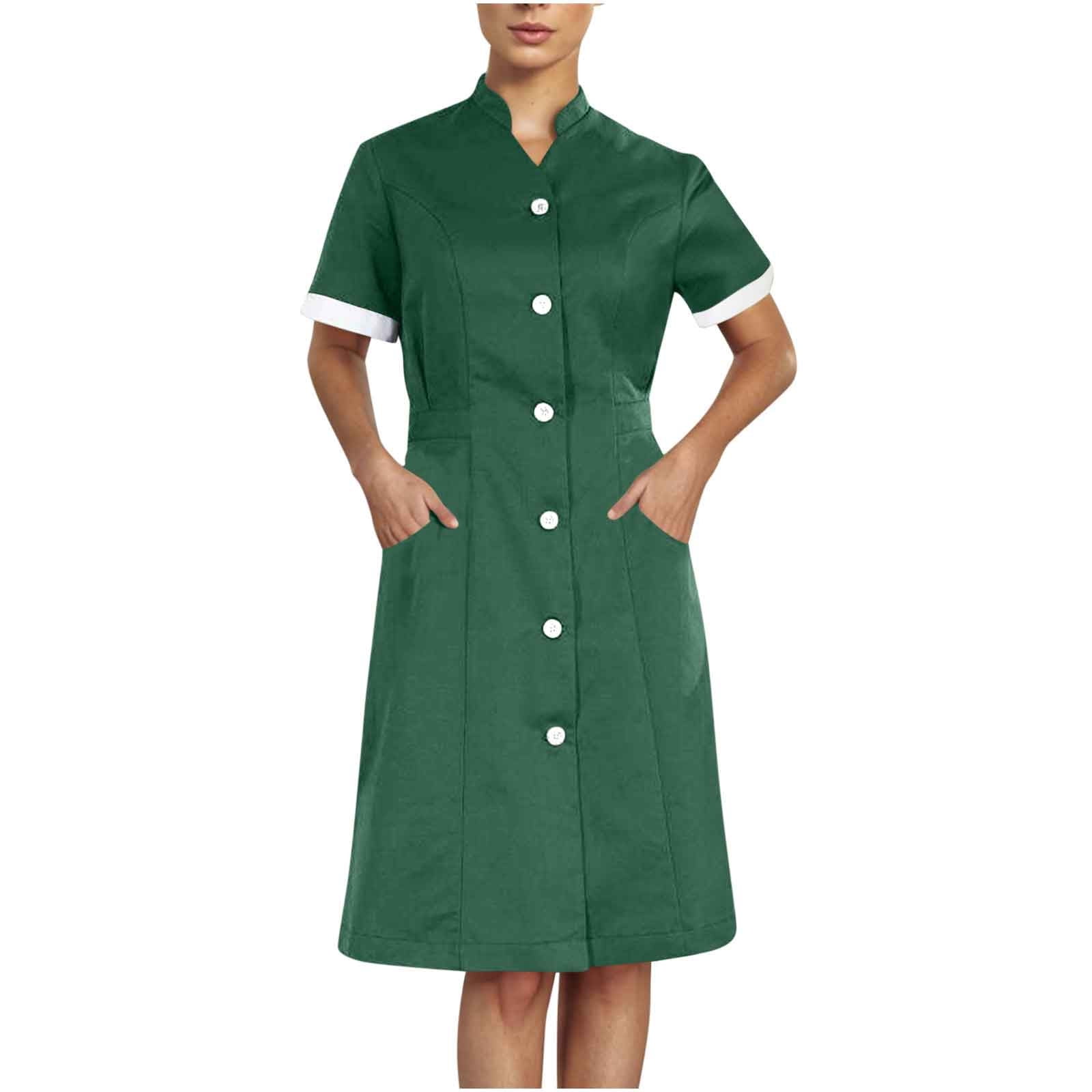 dazeni 2025 Trendy Button Nurse Dress for Women Solid Button Front ...
