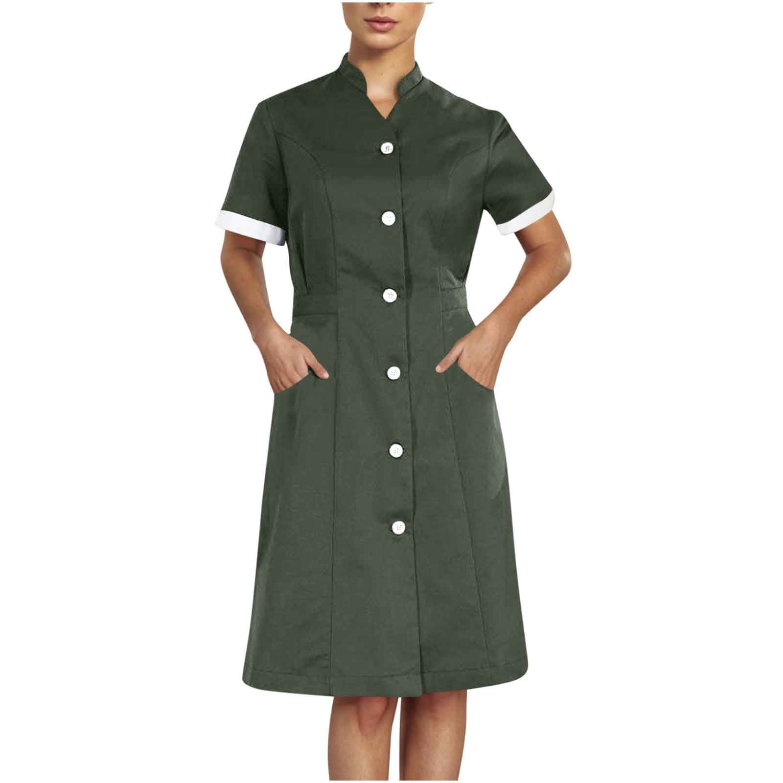 dazeni 2025 Trendy Button Nurse Dress for Women Solid Button Front ...