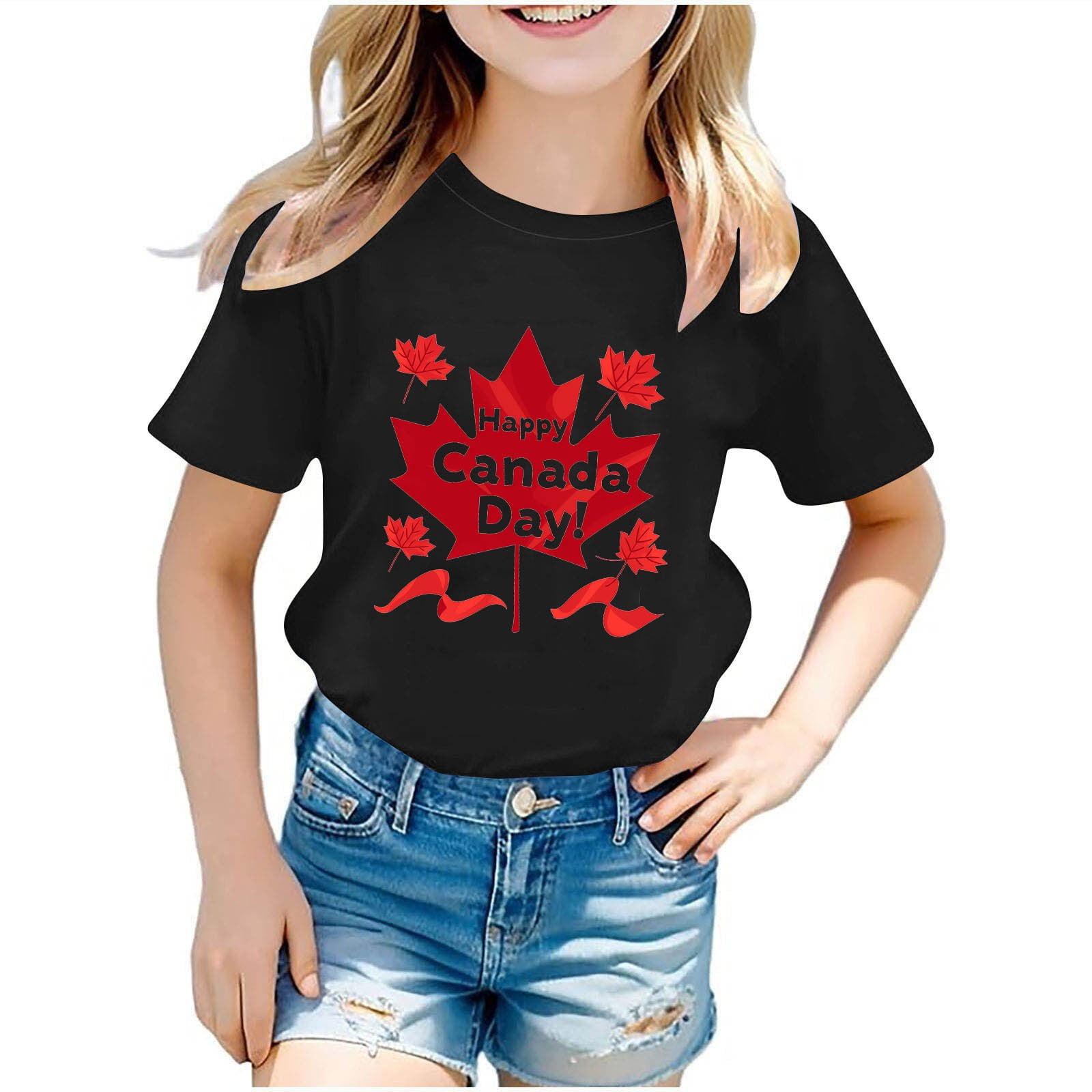dazeni Boy and Girl Canadian Flag Shirt Kids Short Sleeve Crewneck Maple Leaf Happy Canada Day ...