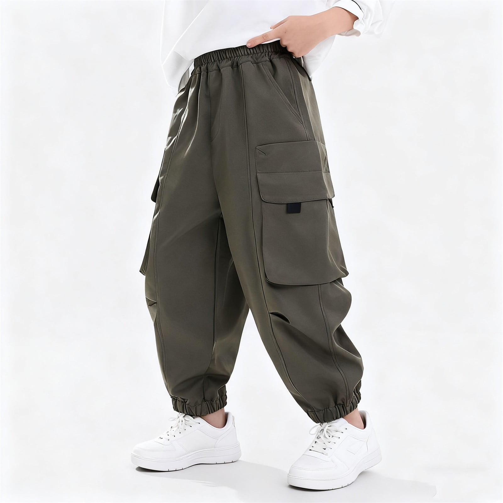 dazeni Boy's Soft Cotton Cargo Pants Baggy Sweatpants Casual Sports ...