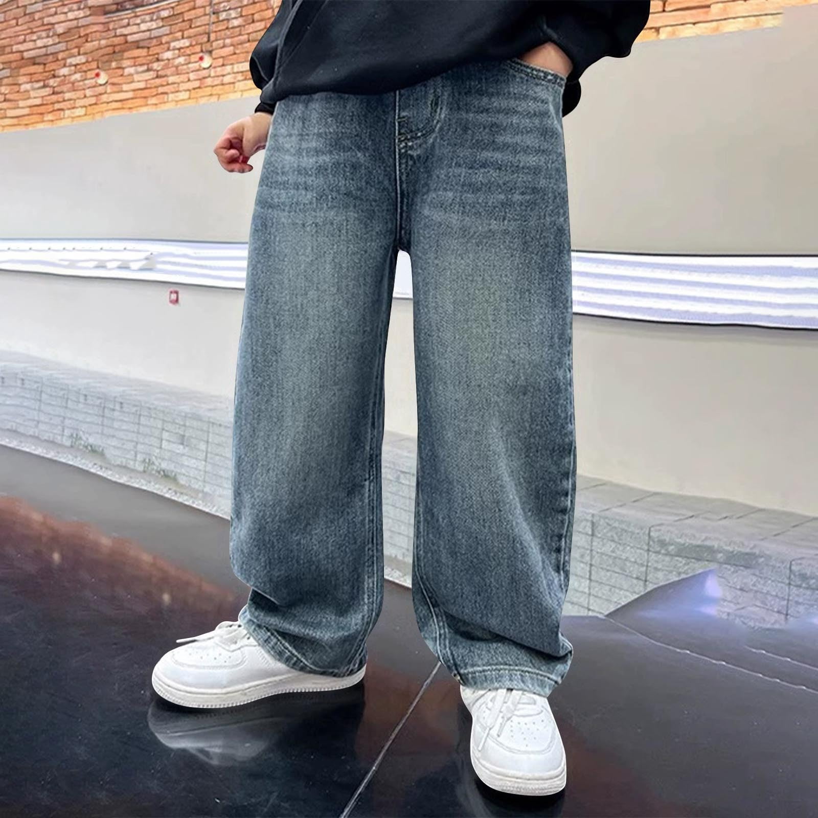 dazeni Boys Baggy Jeans for Kids Teen Y2K Loose Elastic Waist Denim ...