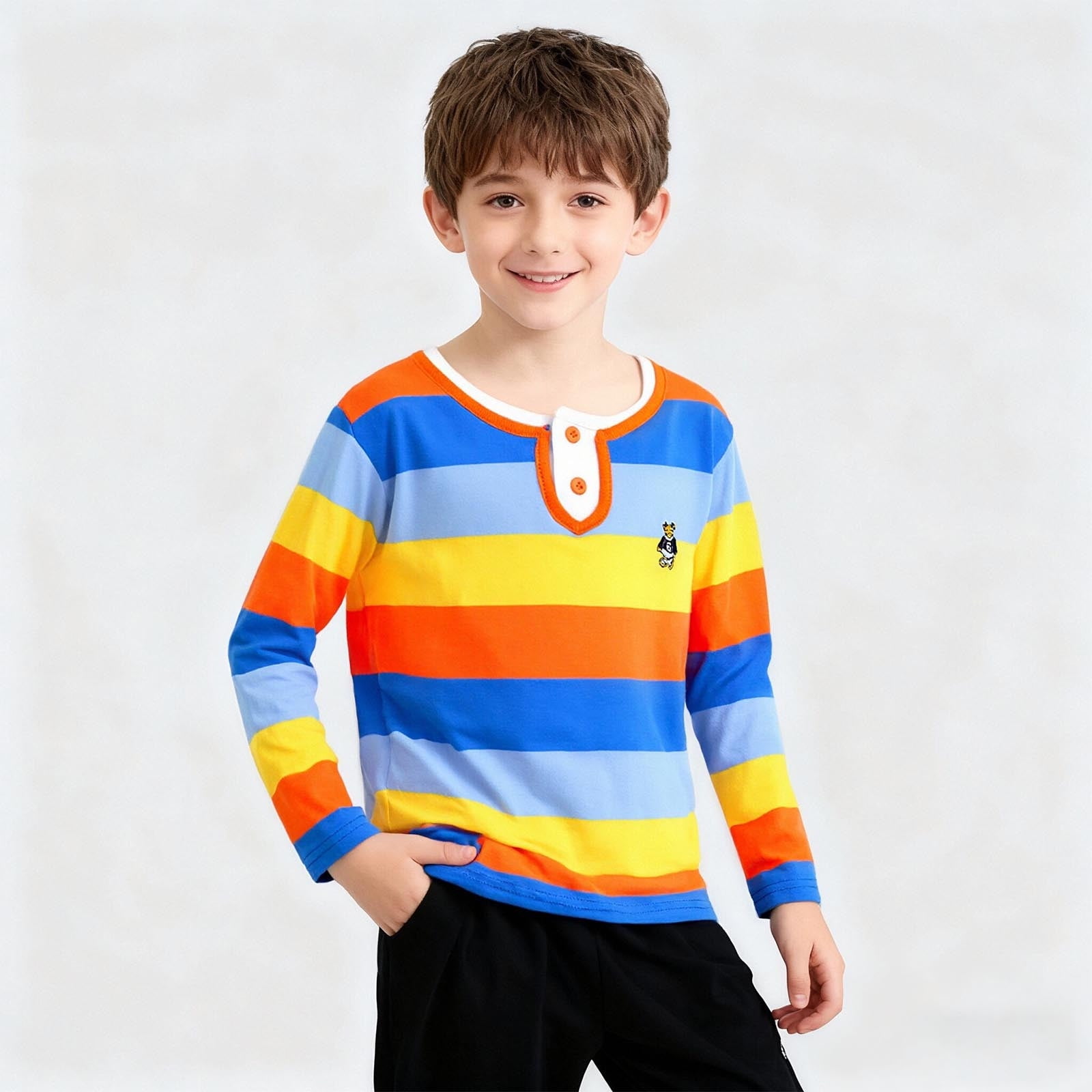dazeni Boys Long Sleeve Henley Shirts Fashion Color Block Crewneck ...
