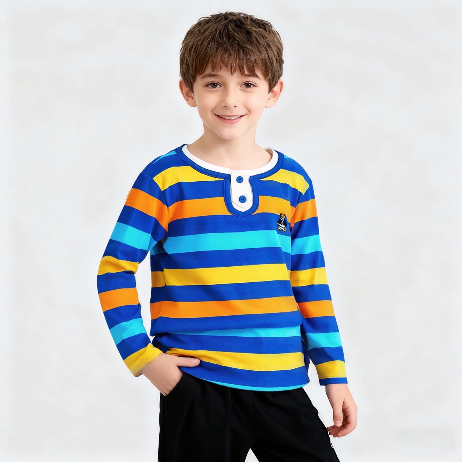 dazeni Boys Long Sleeve Henley Shirts Fashion Color Block Crewneck ...