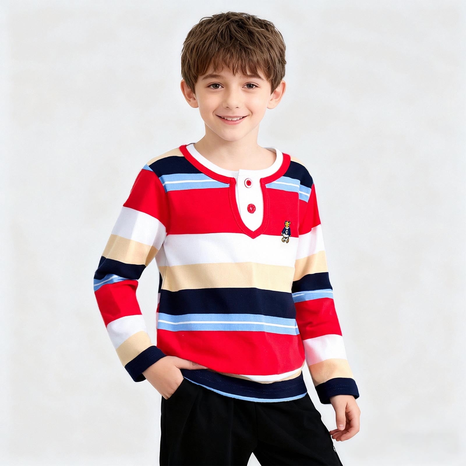 dazeni Boys Long Sleeve Henley Shirts Fashion Color Block Crewneck ...