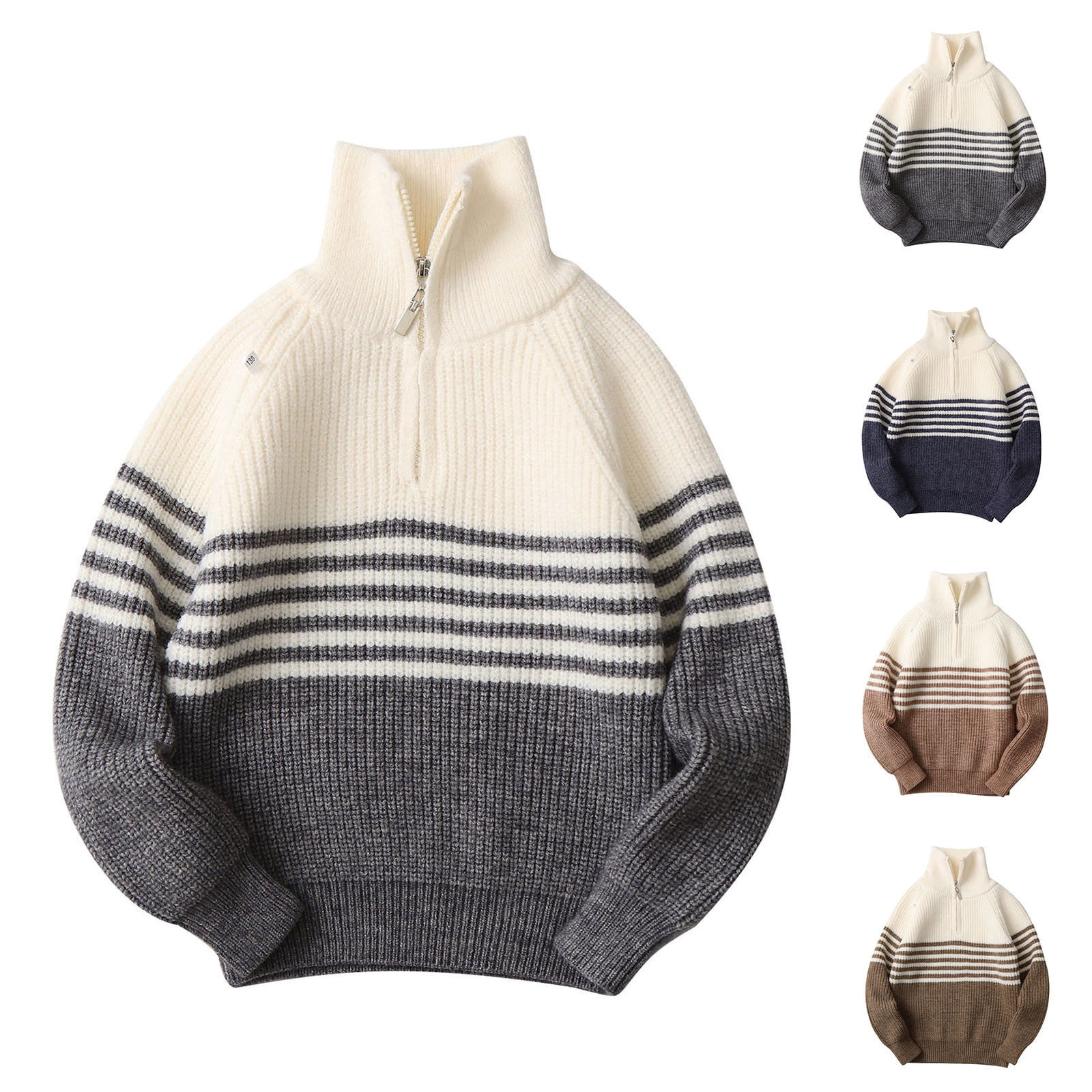 dazeni Boys Oversized Quater Zip Sweater Fashion Patchwork Knit Stand ...