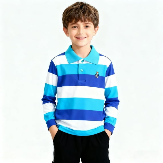dazeni Boys Shriped Long Sleeve Henley Shirts Color Block Lapel T ...