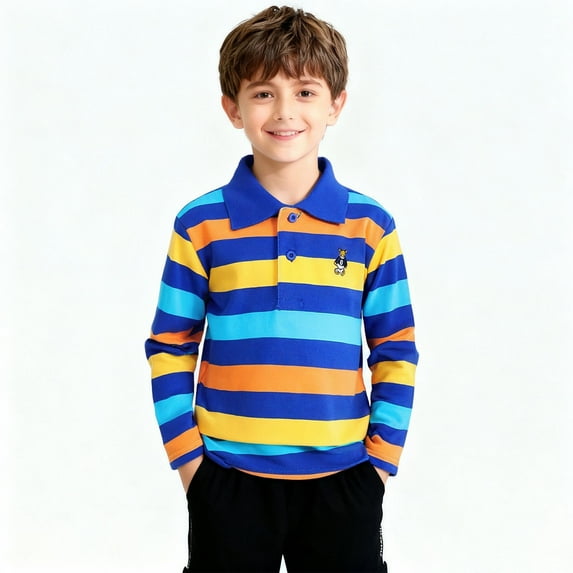 dazeni Boys Shriped Long Sleeve Henley Shirts Color Block Lapel T ...
