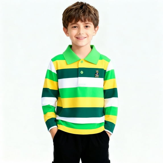 dazeni Boys Shriped Long Sleeve Henley Shirts Color Block Lapel T ...