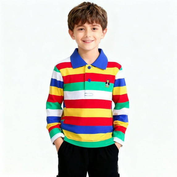 dazeni Boys Shriped Long Sleeve Henley Shirts Color Block Lapel T ...