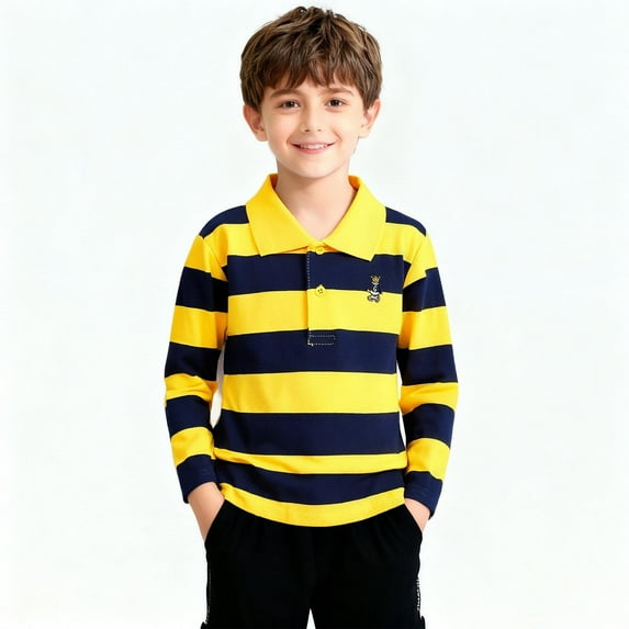 dazeni Boys Shriped Long Sleeve Henley Shirts Color Block Lapel T ...