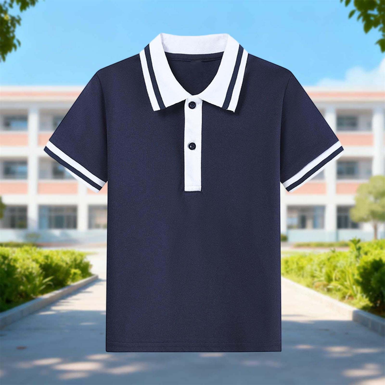 dazeni Boys Summer T Shirts Color Block School Uniform Shirts Cotton ...