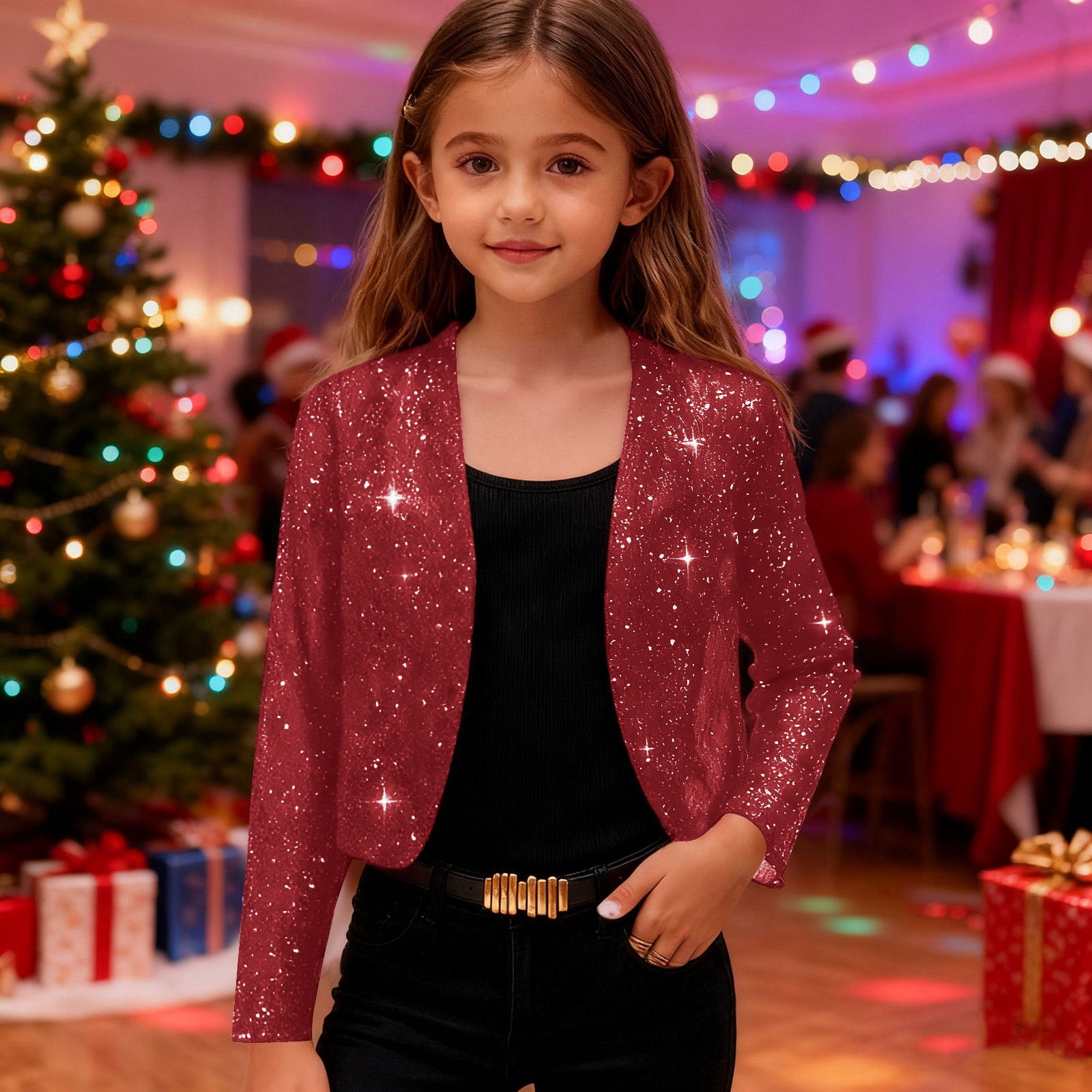 dazeni Gilrs Sparkly Sequin Bolero Jacket Trendy Cropped Cardigan ...