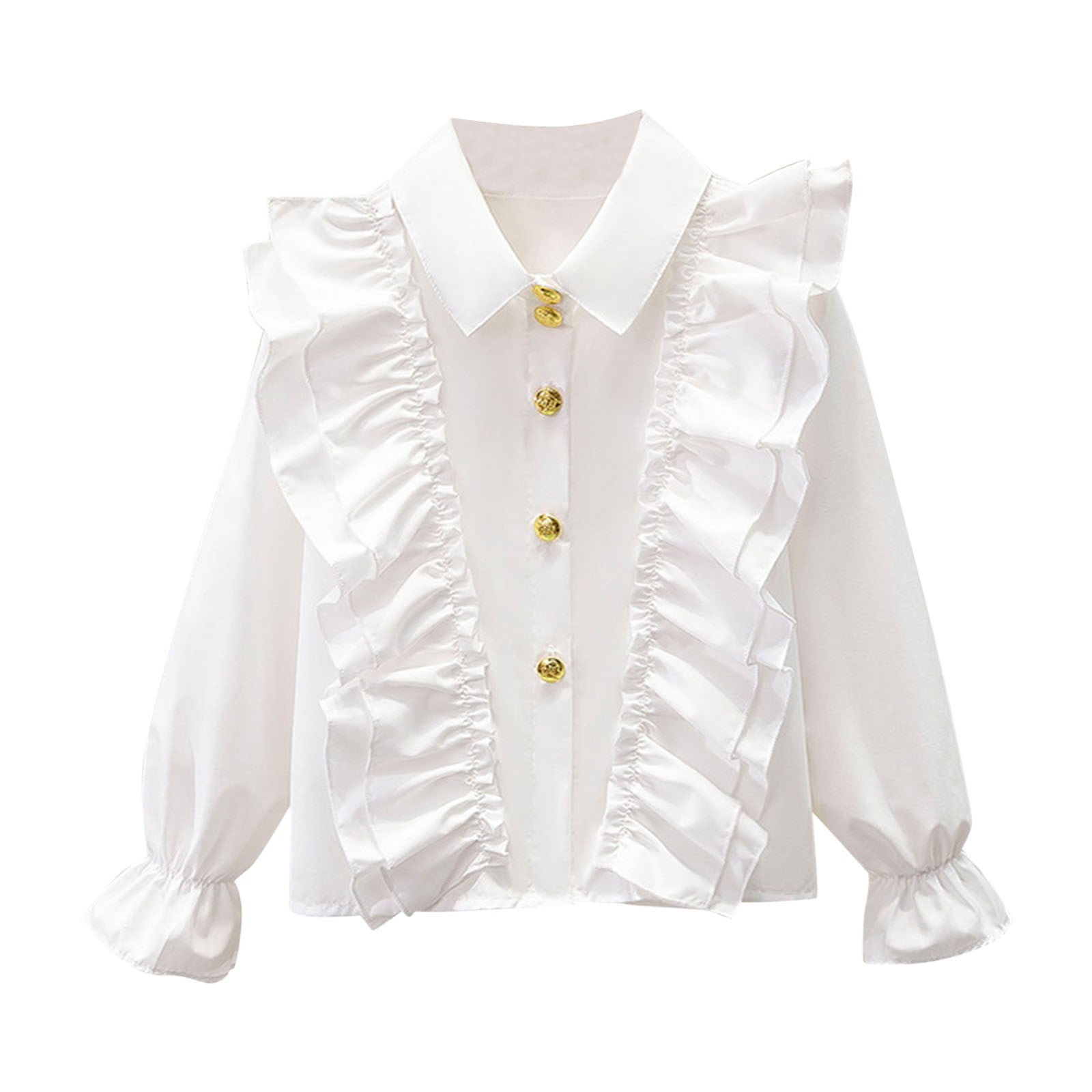 dazeni Girls Button Down Shirt White Lapel Long Sleeve Blouse for ...
