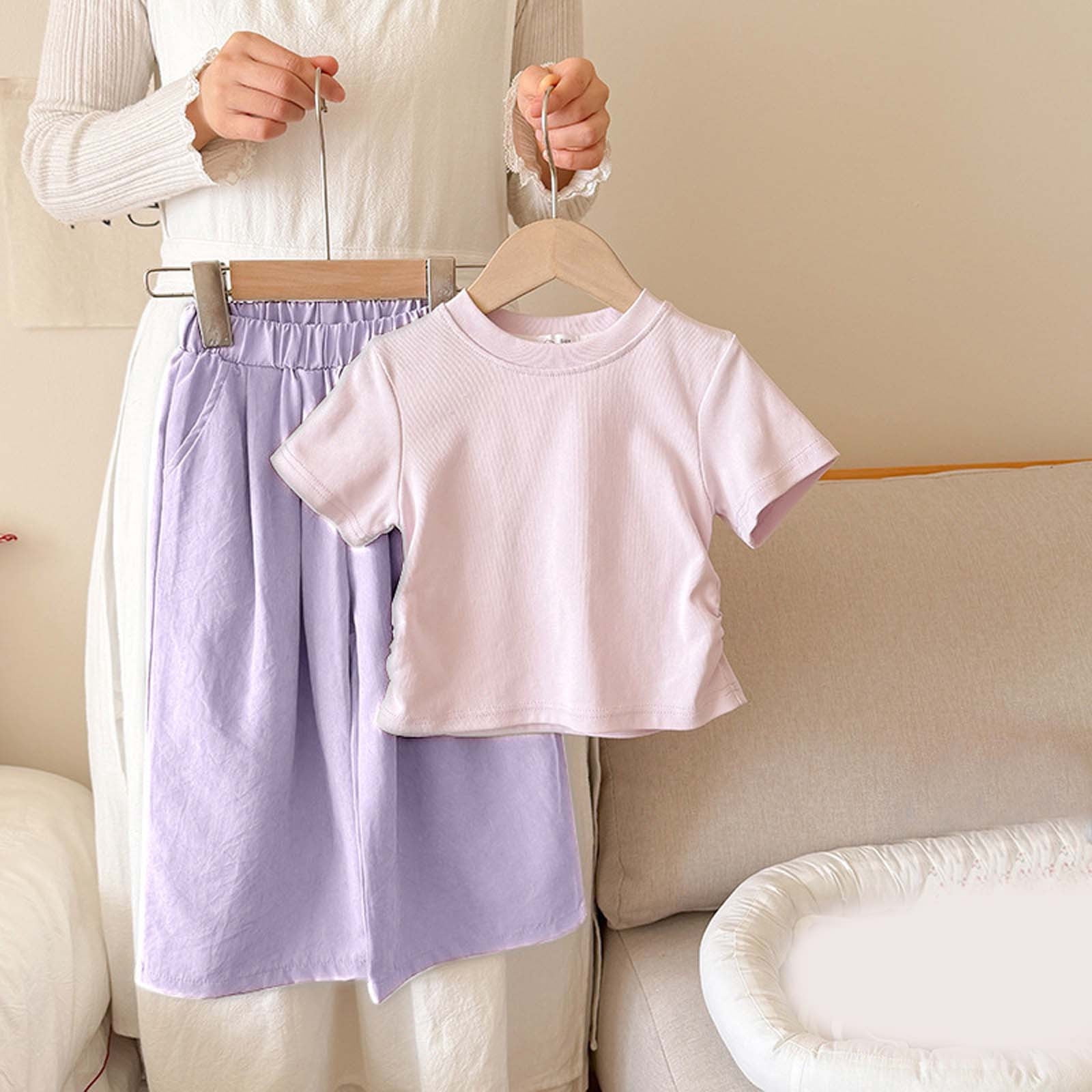 dazeni Girls Clothes 1-10 T Crewneck Short Sleeve Top and Wide Leg ...