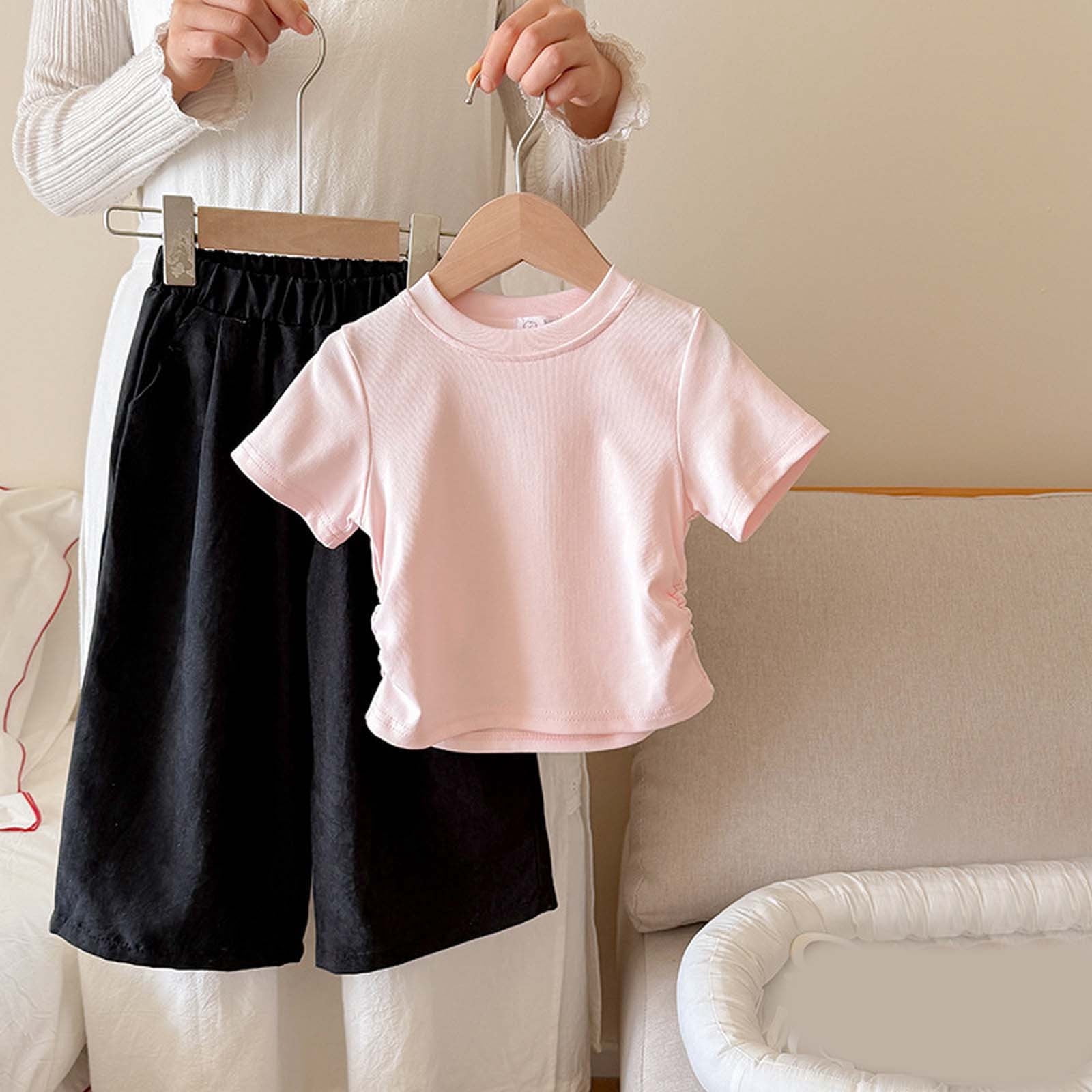 dazeni Girls Clothes 1-10 T Crewneck Short Sleeve Top and Wide Leg ...