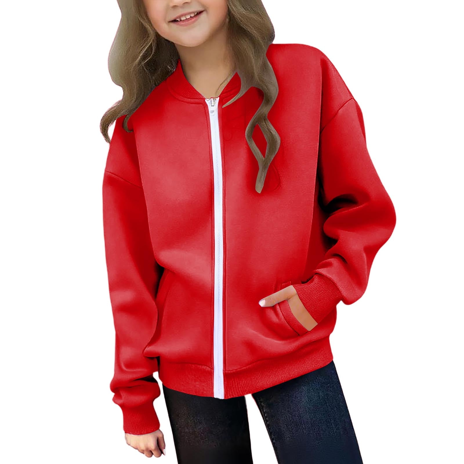 dazeni Girls Fall Sweatshirt Jackets Casual Crewneck Zip up Jaclets ...