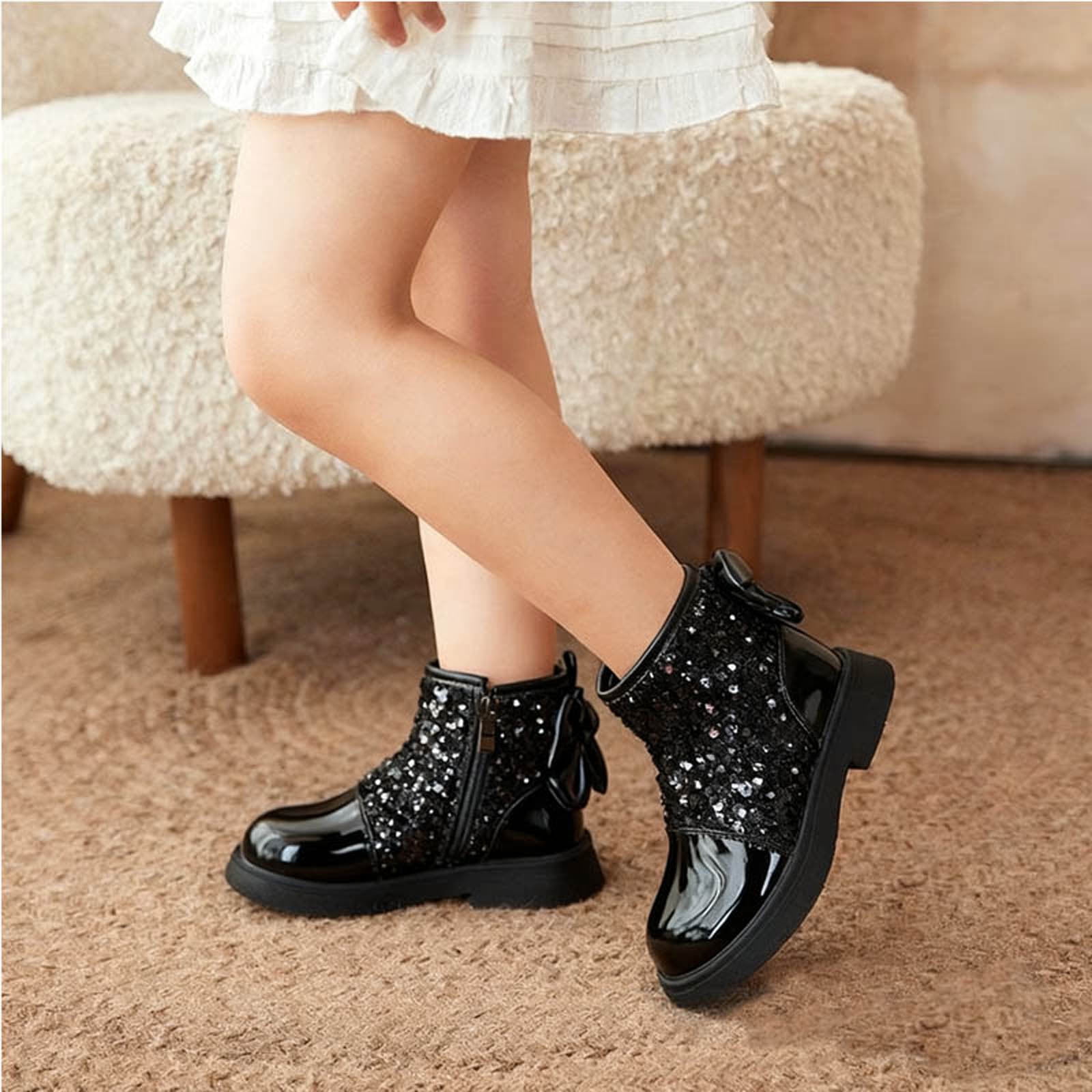 dazeni Girls Fashion Boots Sequin Side Zipper Ankle Booties Waterproof ...