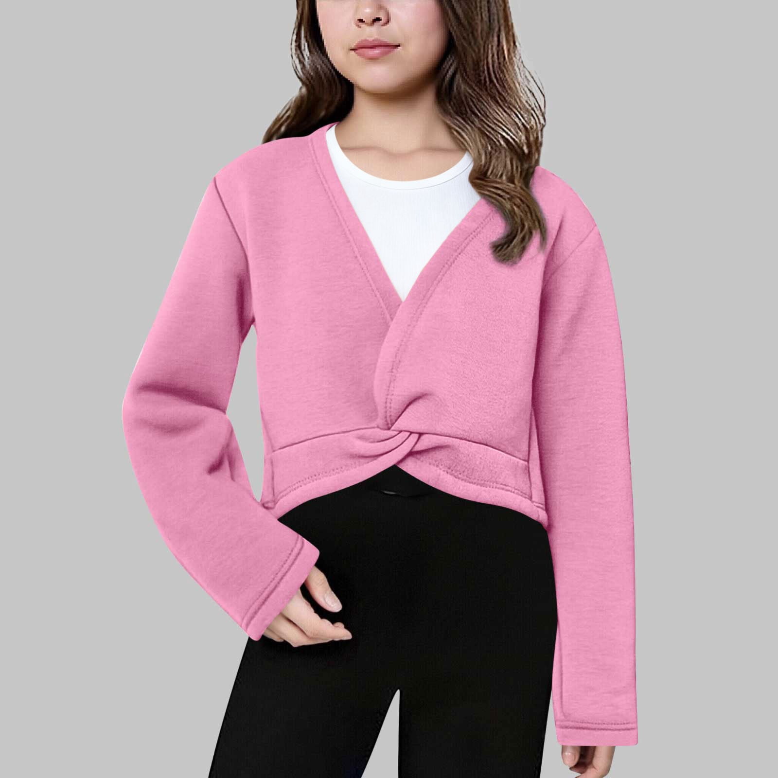 dazeni Girls Fleece Lined Dance Tops Front Twist Y2k Blouse Casual V ...
