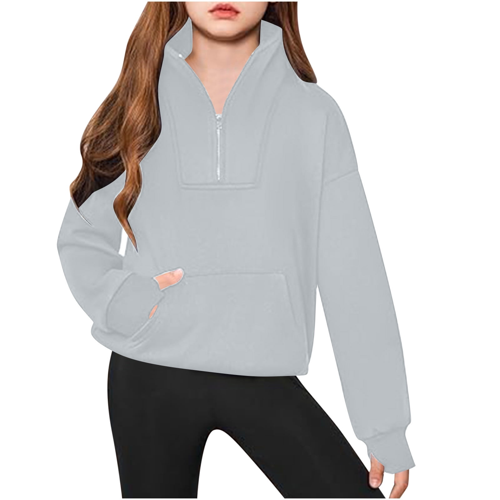 dazeni Girls Fleece Sweatshirts Half Zip Long Sleeve Tops with Thumb ...