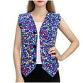 dazeni Girls Floral Open Front Vest Shiny Metallic Sleeveless Button ...