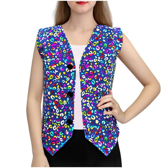 dazeni Girls Floral Open Front Vest Shiny Metallic Sleeveless Button ...