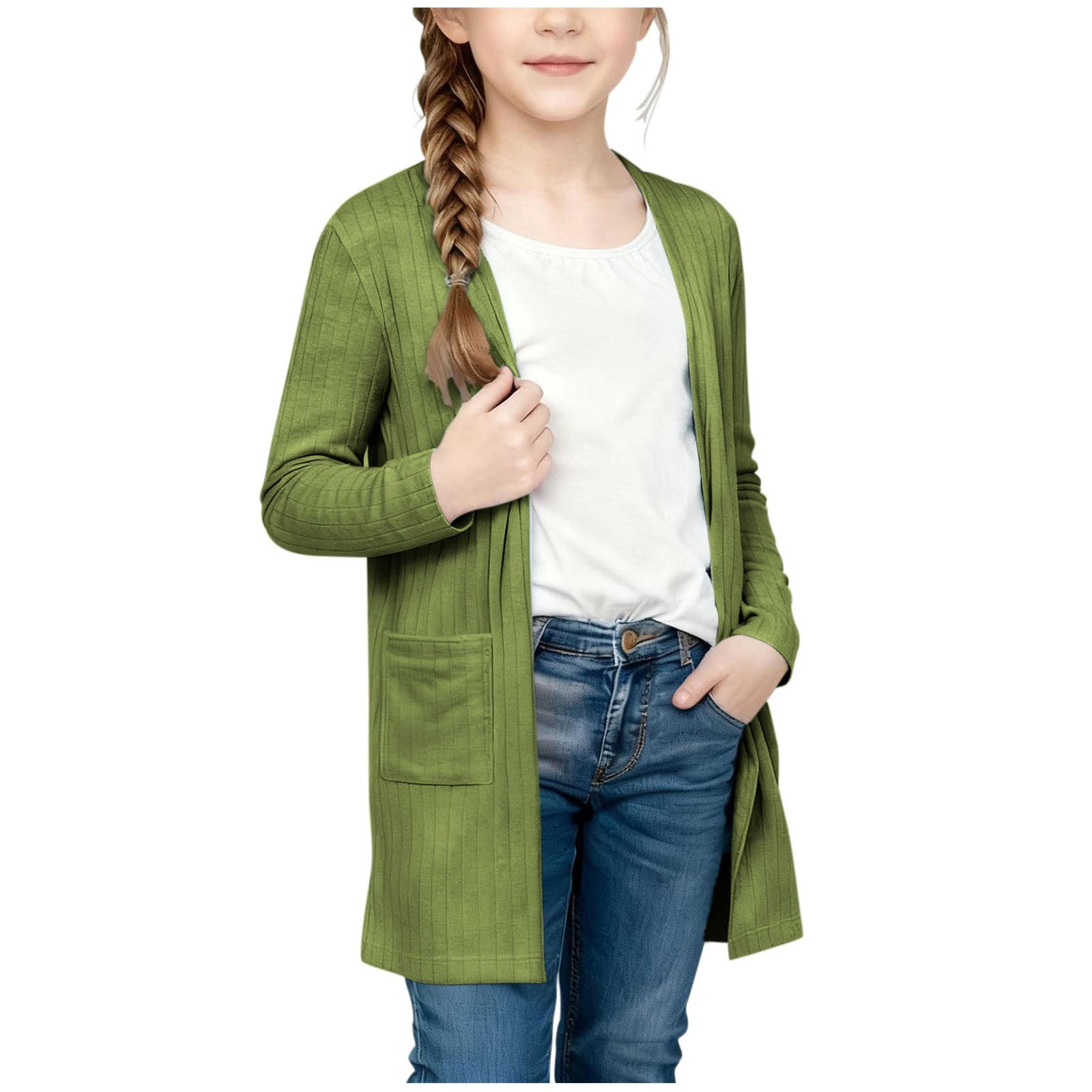 dazeni Girls Lightweight Long Sleeve Cardigan Solid Casual Ribbed Knit ...