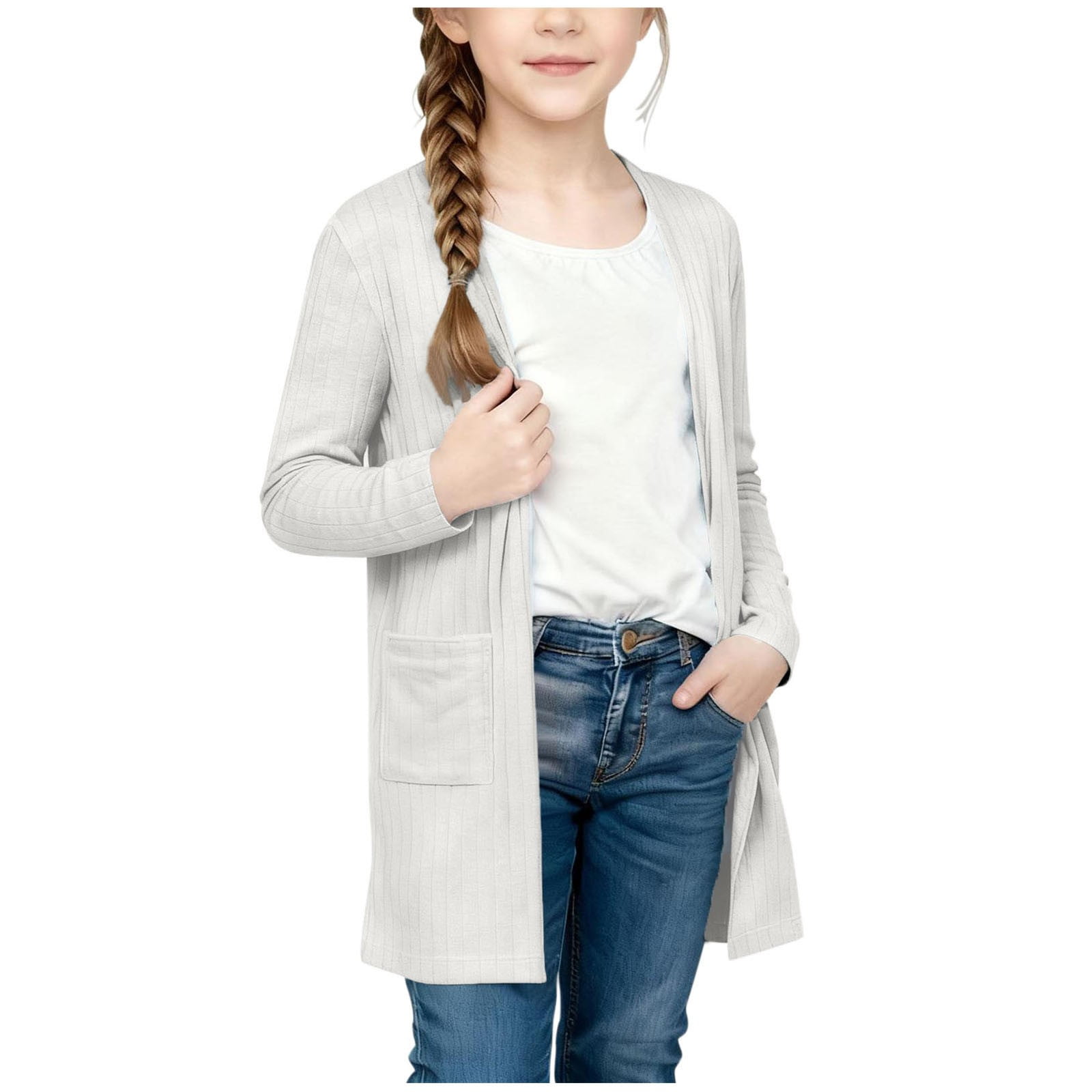 dazeni Girls Lightweight Long Sleeve Cardigan Solid Casual Ribbed Knit ...
