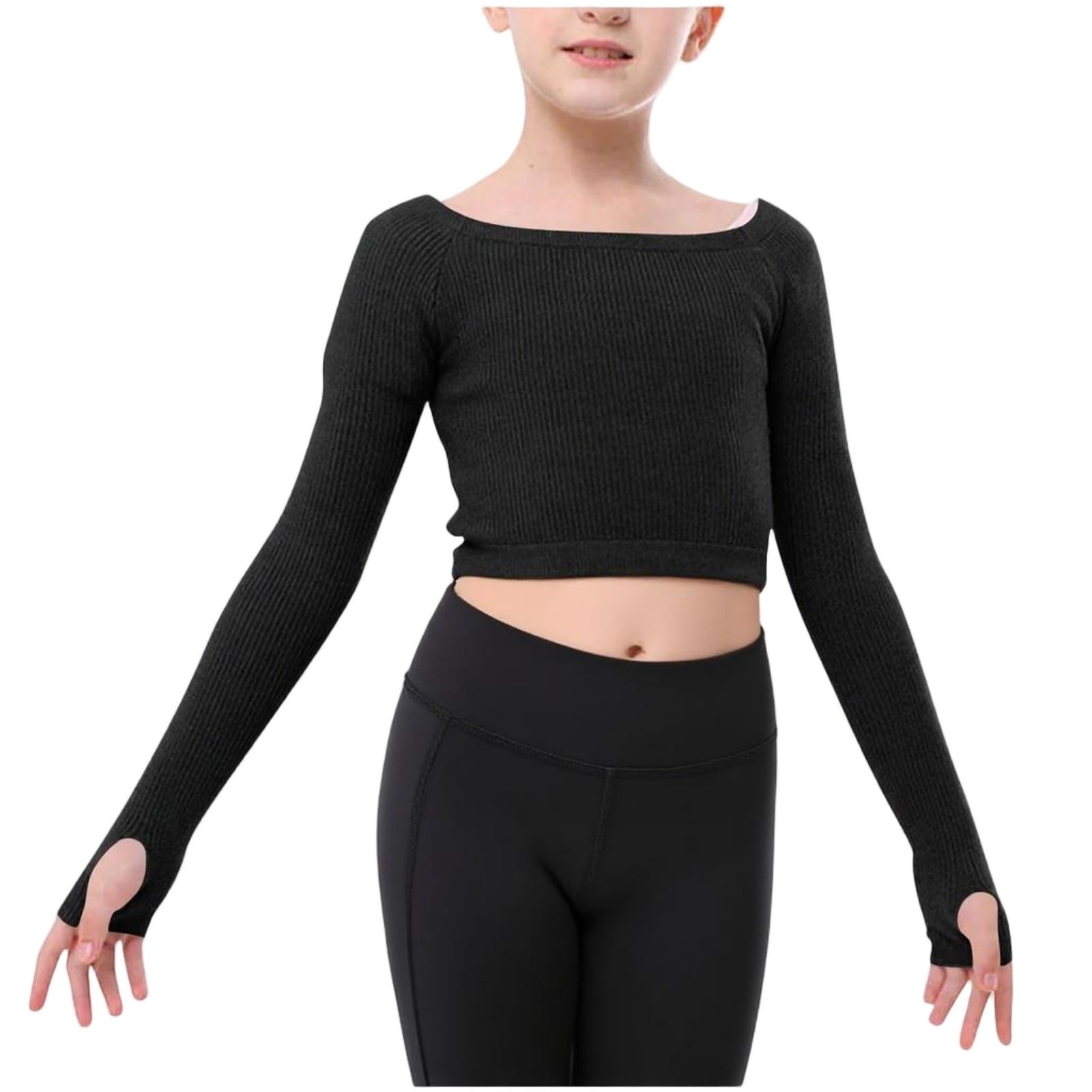 dazeni Girls Long Sleeve Crop Tops Slim Fit Ribbed Knit Off Shoulder ...