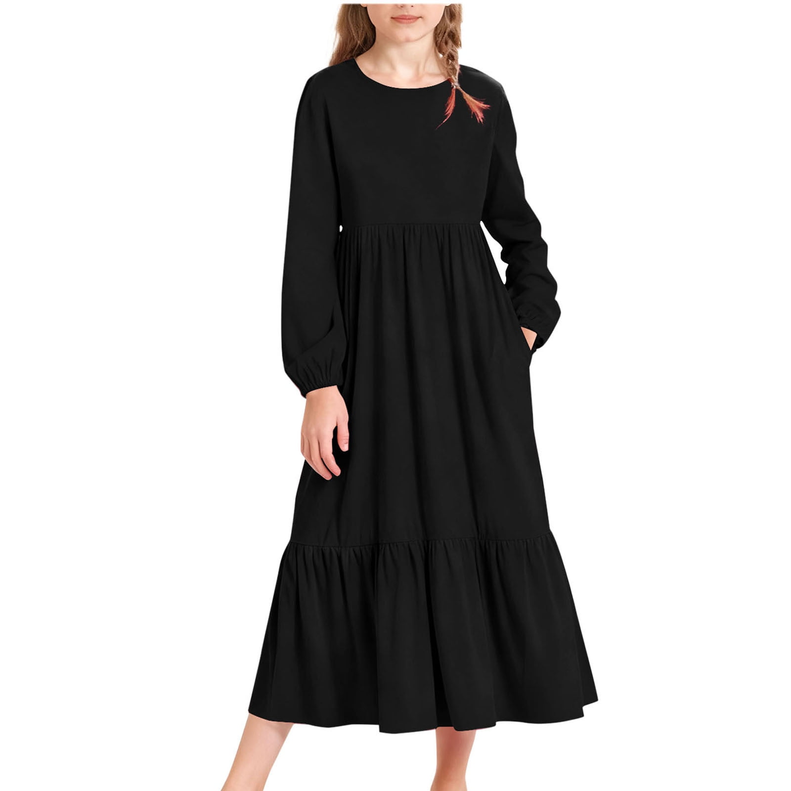 dazeni Girls Long Sleeve Dresses A Line Tiered Flowy Casual Party ...