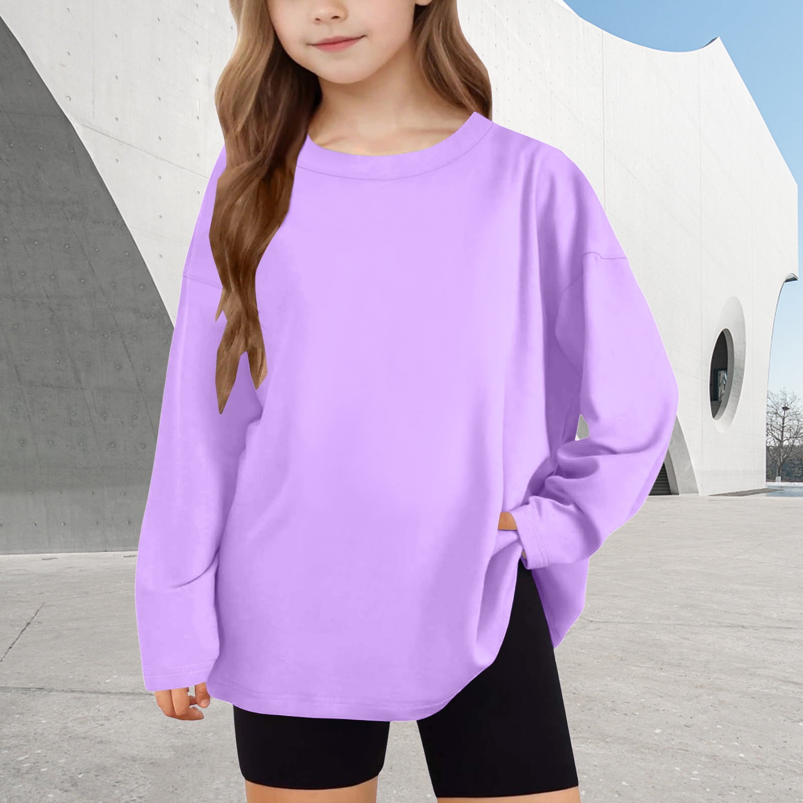 dazeni Girls Long Sleeve T Shirts Solid Color Oversized Tops Trendy ...