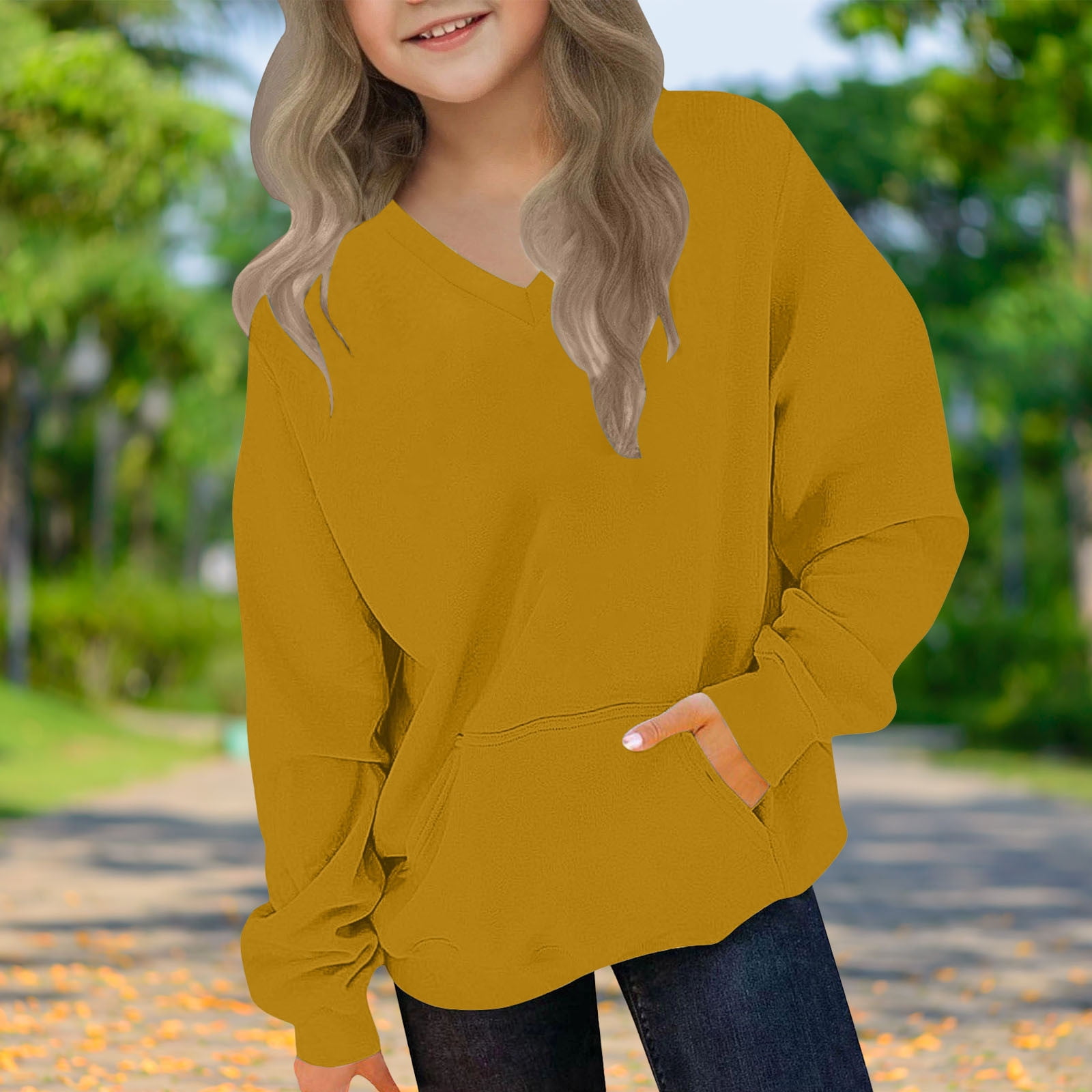 dazeni Girls Oversized V Neck Sweatshirts Fashion Fleece Drop Shoulder ...