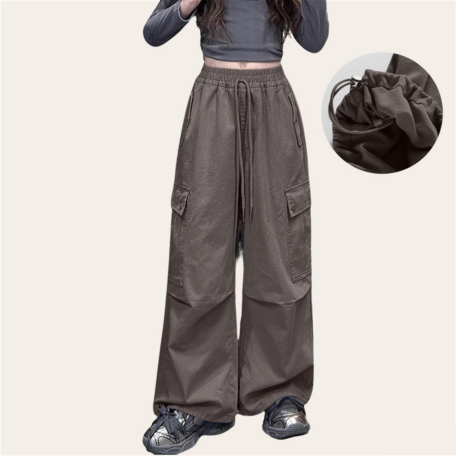 dazeni Girls School Parachute Pants Trendy High Waist Drawstring Jogger ...