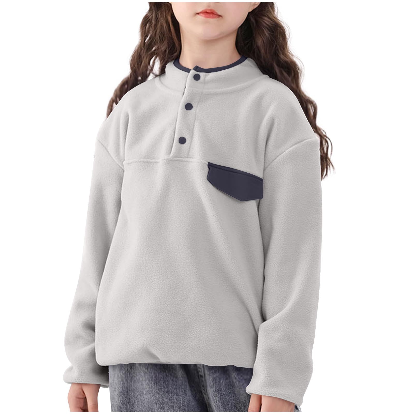dazeni Girls Sweatshirts Henley Half Button Pullover Tops Polar Fleece ...