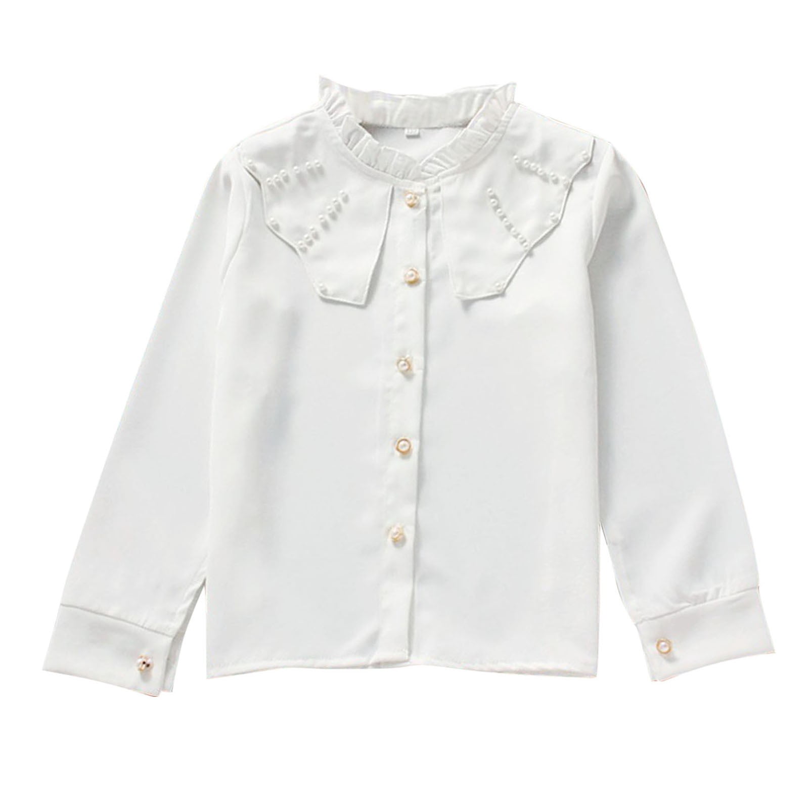 dazeni Girls White School Uniform Shirt Long Sleeve Blouse Cute Button ...