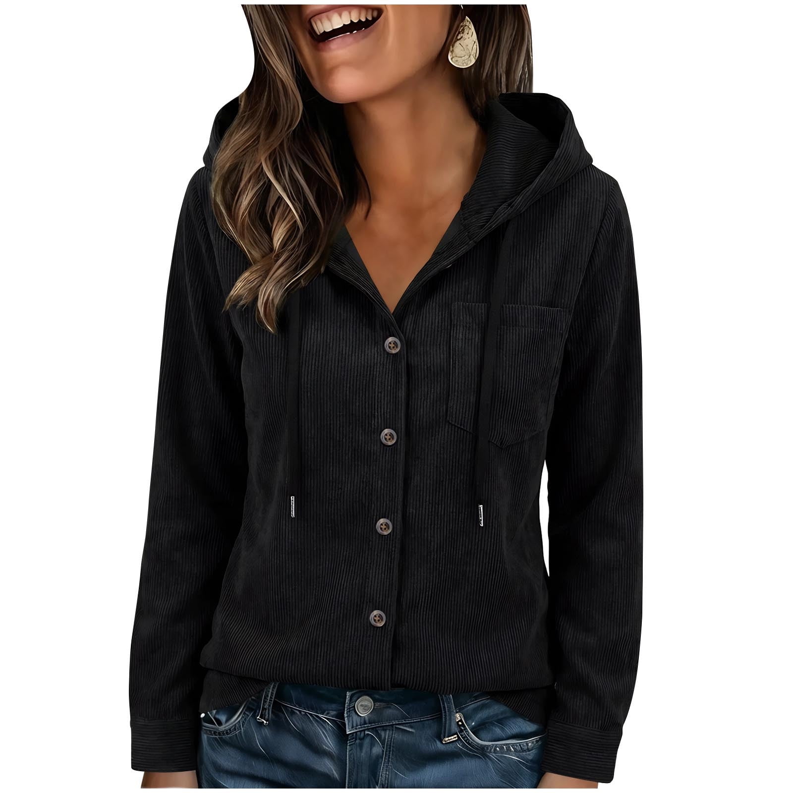 dazeni Lightweight Corduroy Jacket Women Casual Button Down Shirts with ...