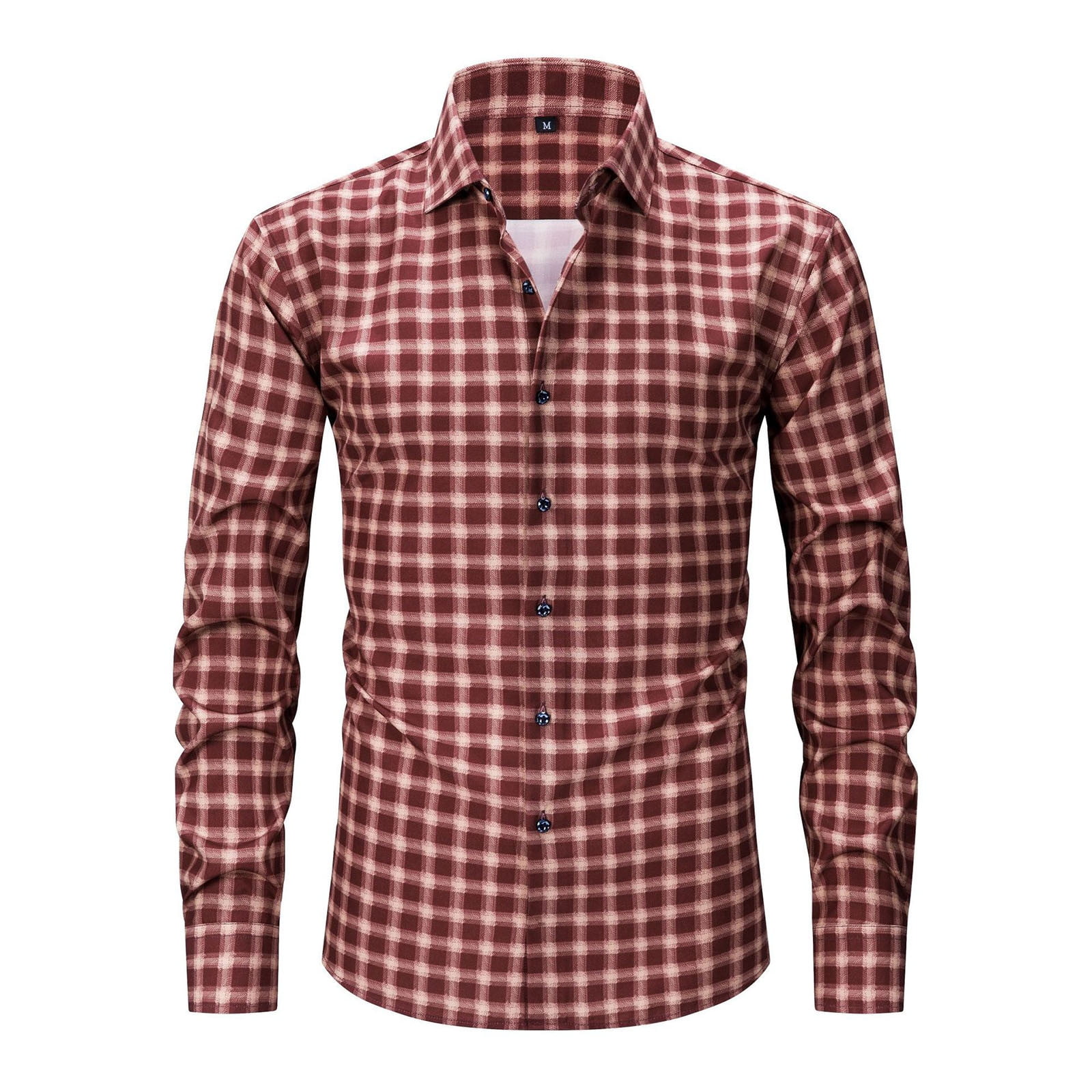 dazeni Mens Button Up Shirts Long Sleeve Plaid Casual Button Down Lapel ...