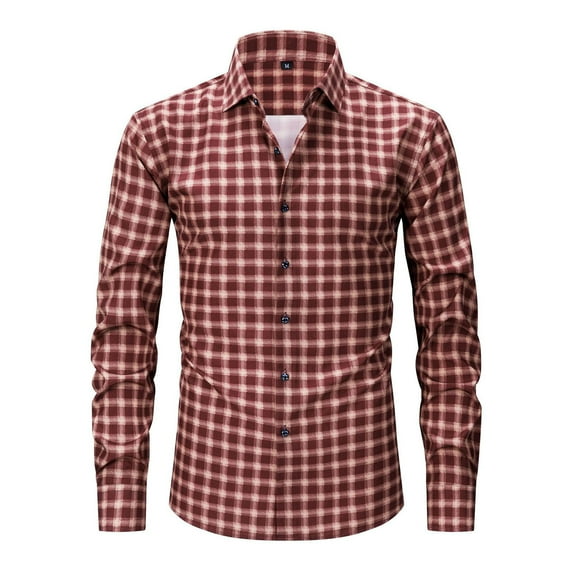 dazeni Mens Button Up Shirts Long Sleeve Plaid Casual Button Down Lapel ...
