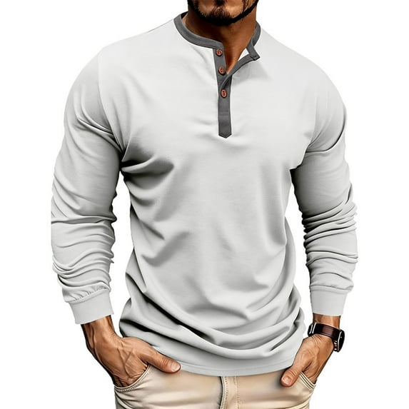 dazeni Mens Henley Shirts Cotton Long Sleeve V Neck Button Basic Tees ...