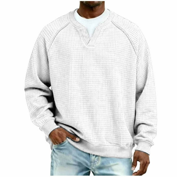 dazeni Mens Oversized Waffle Drop Shoulder Sweatshirts Solid Long ...
