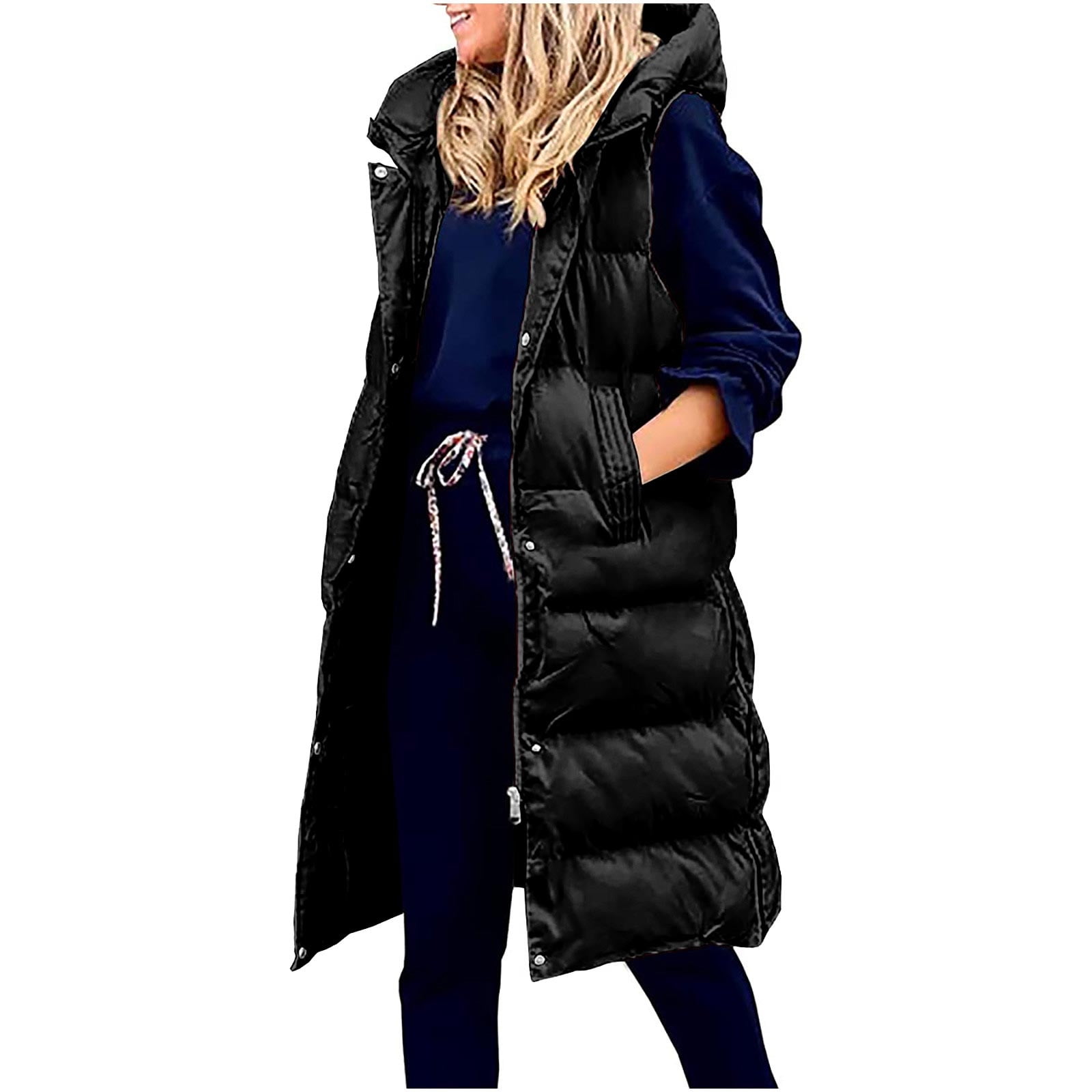 dazeni Plus Size Long Puffer Vest for Women Sleeveless Puffer Jacket ...