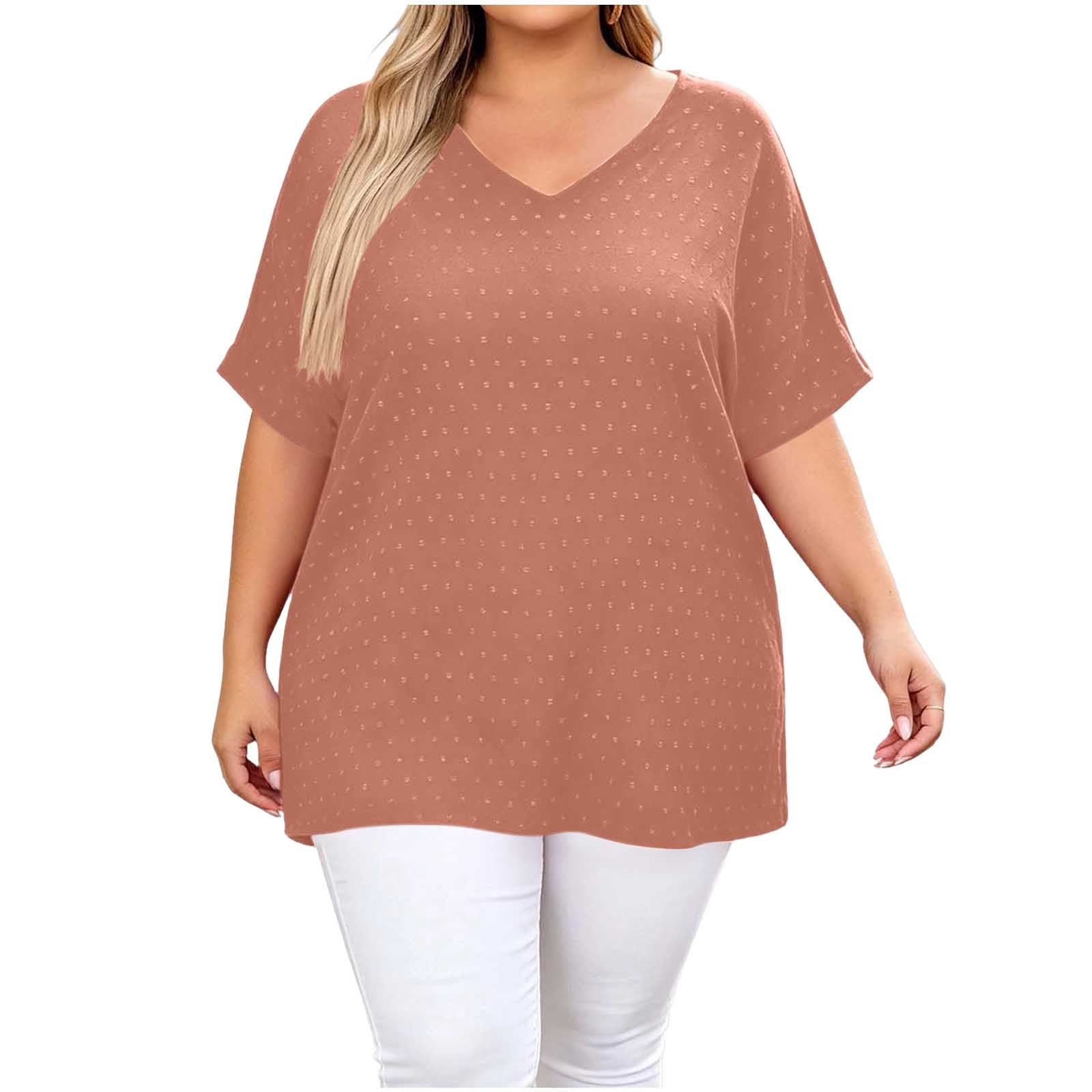 dazeni Plus Size Tops for Women Short Sleeve Tunic Blouse Loose Fit ...