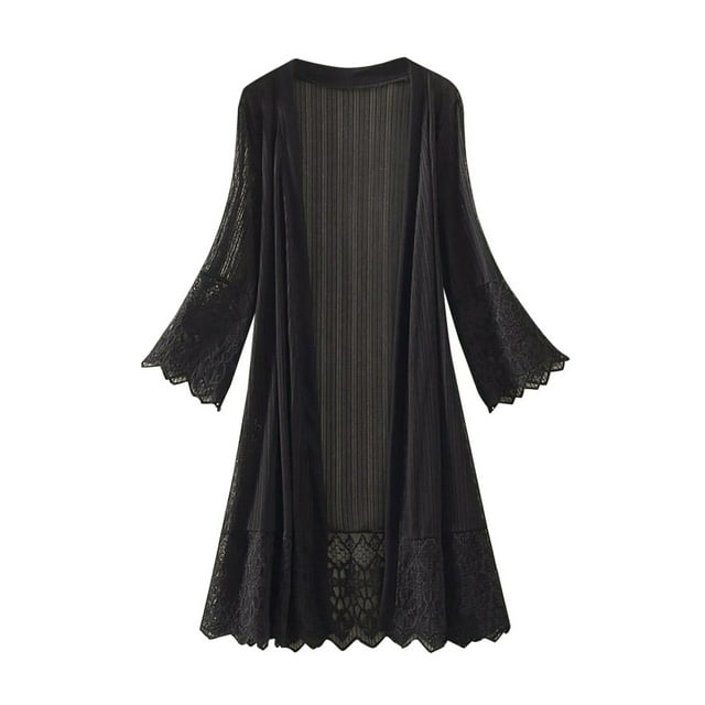 dazeni Prime Day Deals Today Women Lace Sheer 3/4 Sleeve Duster ...