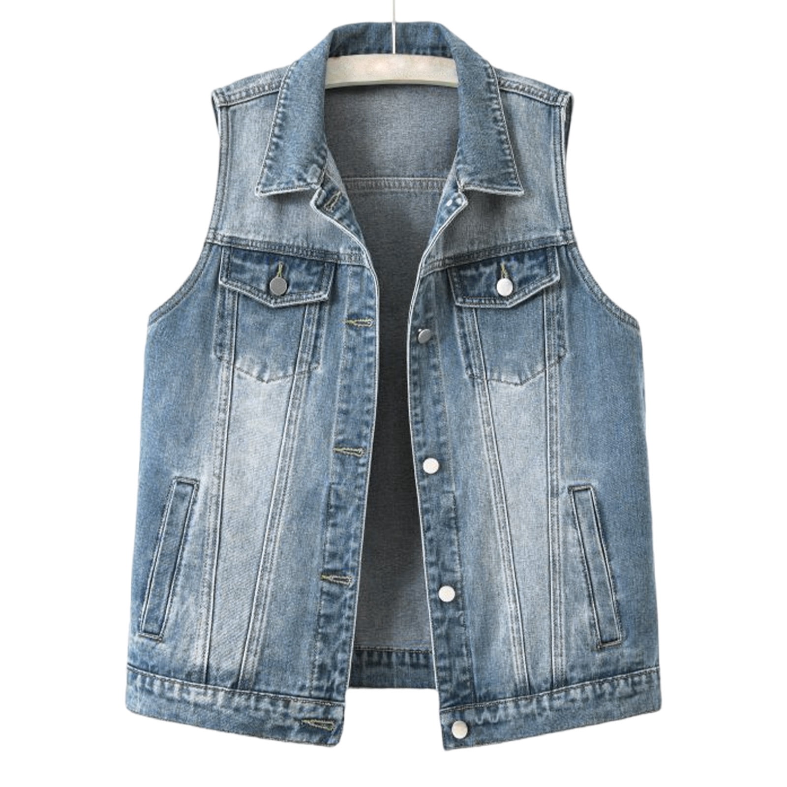 dazeni Womens 3/4 Sleeve Short Denim Jacket Lapel Button Down Light ...