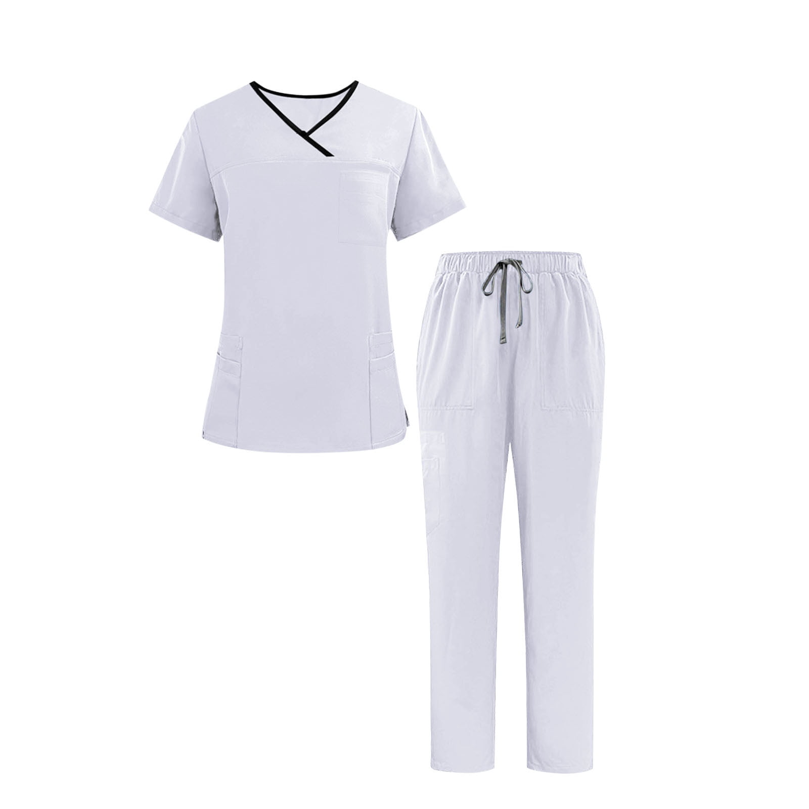 dazeni Scrubs for Women Set V-Neck Multi Pocket Top & Drawstring Scrub ...