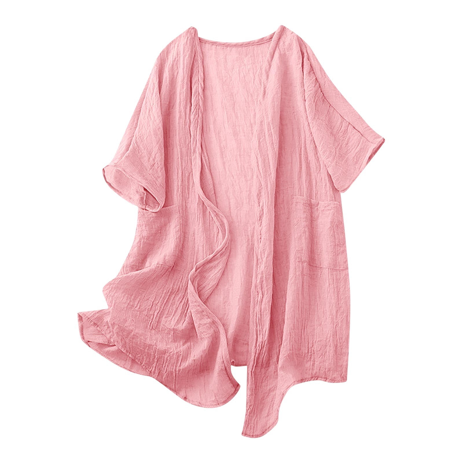 dazeni Short Sleeve Cardigan for Women Loose Casual Linen Open Front ...