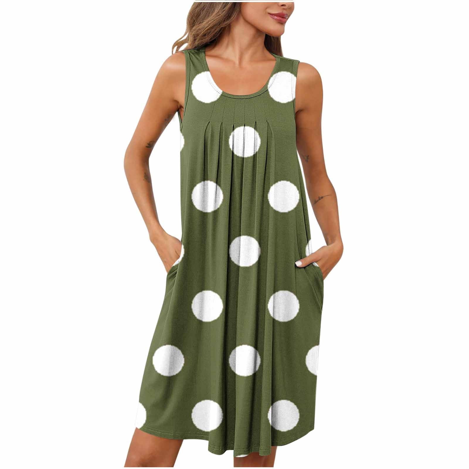dazeni Sleeveless Nightgown 2025 Trendy Polka Dot Print Pleated Shirts ...
