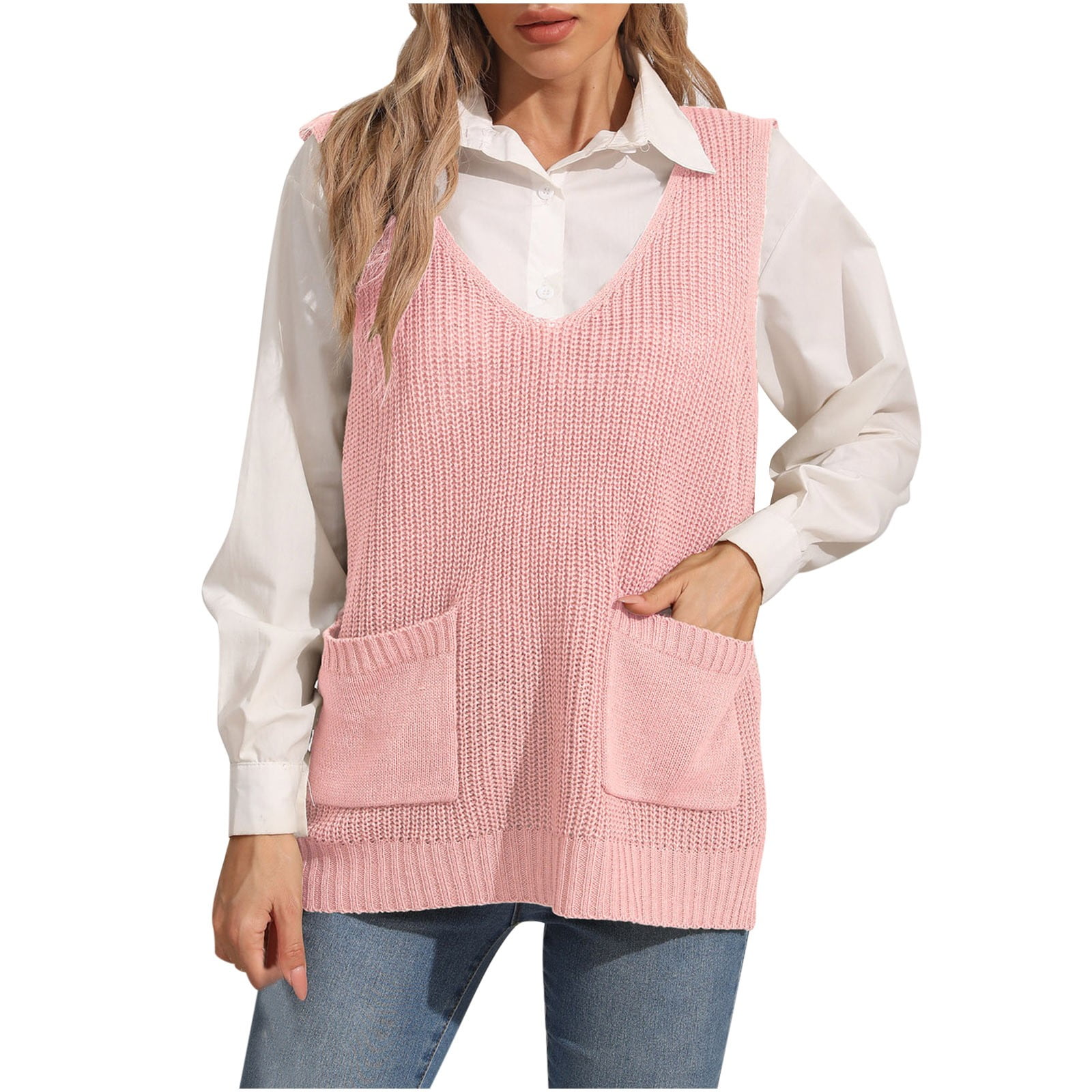 dazeni Sweater Vest Women Sleeveless V Neck Pullover Cable Knit Sweater ...