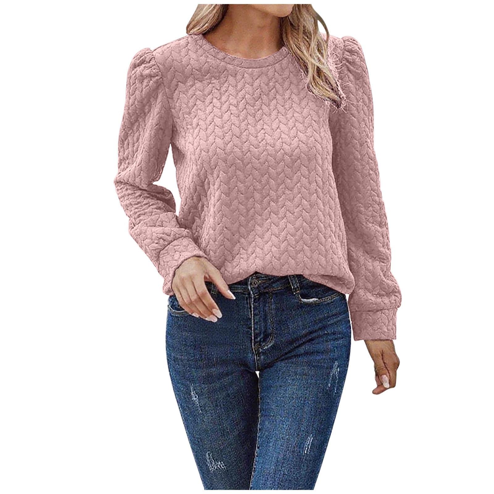 dazeni Sweatshirts for Women Fashion Jacquard Texture Crewneck ...