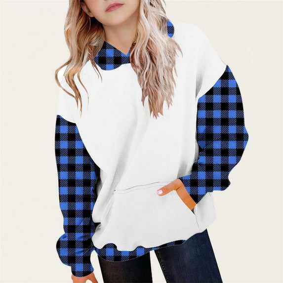 dazeni Teen Girls Fashion Oversized Hoodies Patchwork Drop Shoulder ...