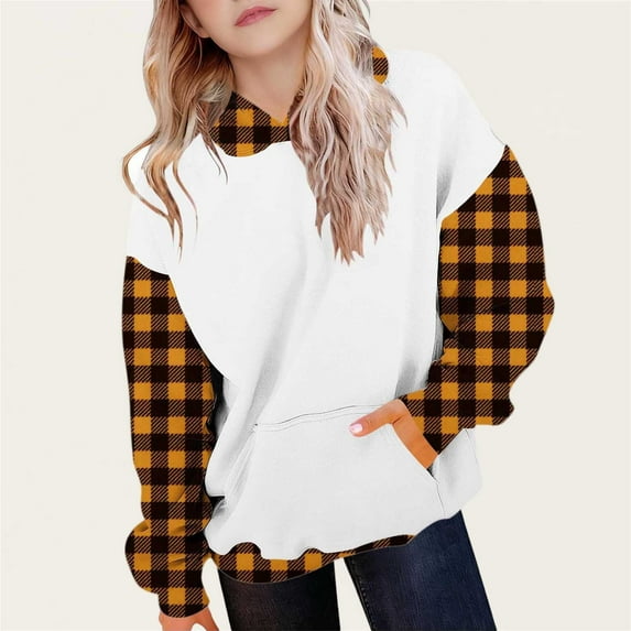 dazeni Teen Girls Fashion Oversized Hoodies Patchwork Drop Shoulder ...